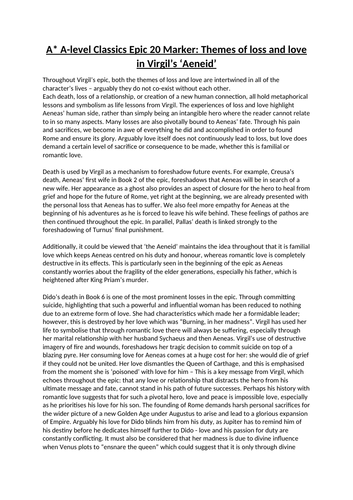 A* A-level Classics Epic 20 Marker: Themes of loss and love in Virgil’s ...