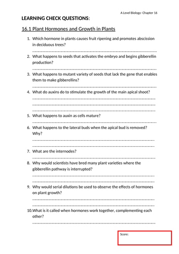 OCR Biology A- 16.1 Plant Hormones and Growth | Teaching Resources