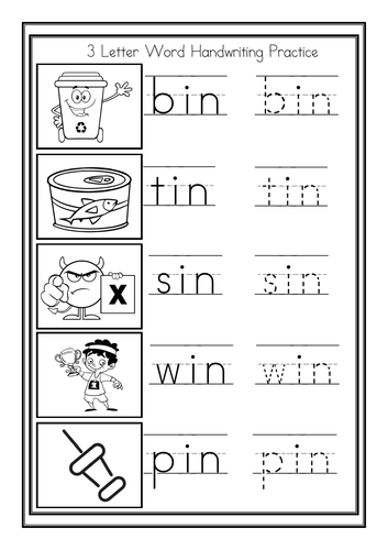 3 Letter Word Handwriting Practice Sheets | Teaching Resources