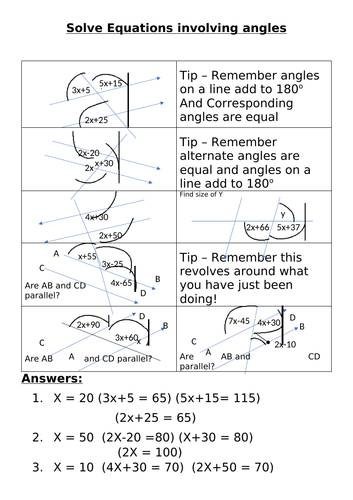 Solve equations involving angle properties | Teaching Resources