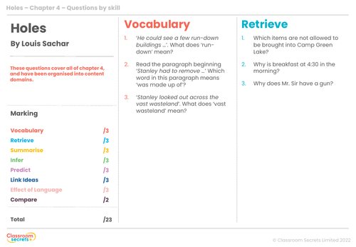 Reading Skills - Holes - Chapter 4 | Teaching Resources