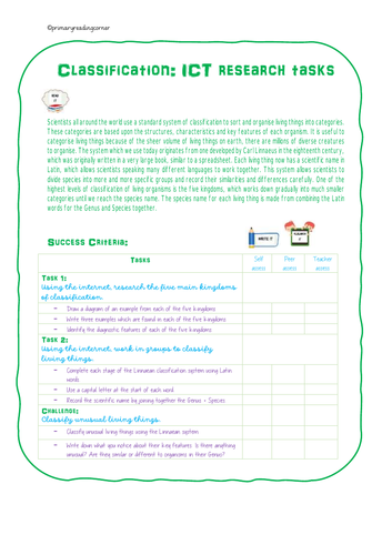 Year 6 Science Living things and their habitats- Classification Lesson ...