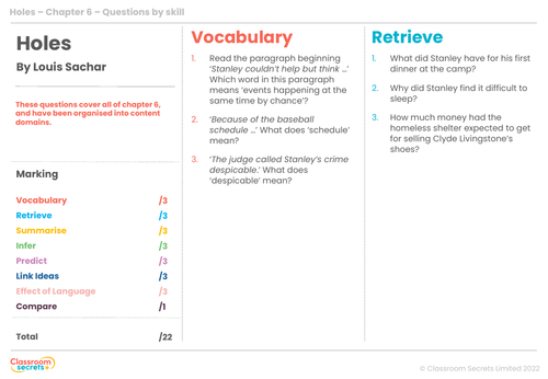 Reading Skills - Holes - Chapter 6 | Teaching Resources