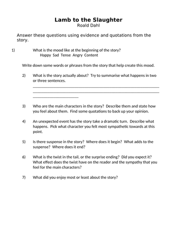 'Lamb to the Slaughter' by Roald Dahl | Teaching Resources