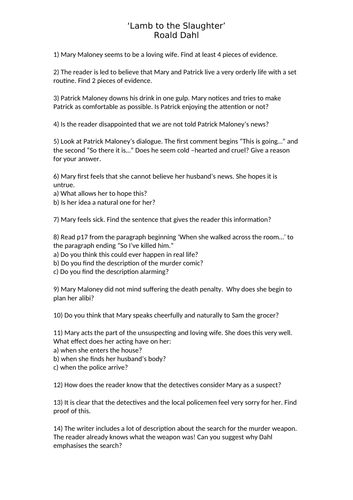 'Lamb to the Slaughter' by Roald Dahl | Teaching Resources