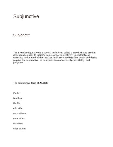 A LEVEL FRENCH GRAMMAR - an explanation of the subjunctive | Teaching ...