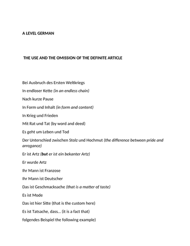 A LEVEL GERMAN LANGUAGE INTERNATIONAL BACCALAUREAT use and omission of ...