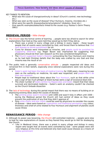 Causes of Disease Revision - GCSE History Medicine Through Time ...