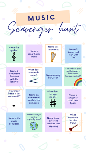Music Scavenger hunts | Teaching Resources