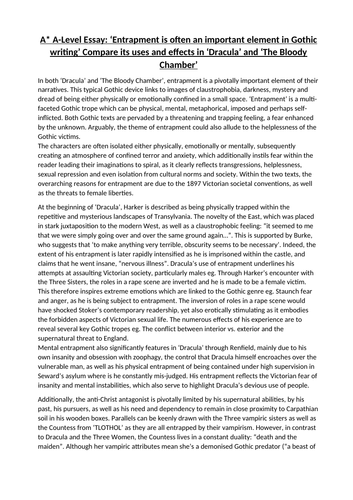 A* A-Level: ‘Entrapment is often an important element in Gothic writing ...