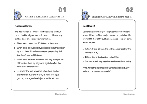 Maths Challenge Cards Set A | Teaching Resources