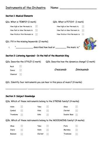 Instruments of the Orchestra Assessment | Teaching Resources