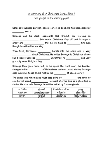 English Language: A Summary of A Christmas Carol - Stave 1 | Teaching ...