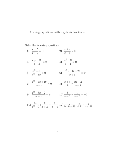 Solving equations with algebraic fractions worksheet no 2 (with ...