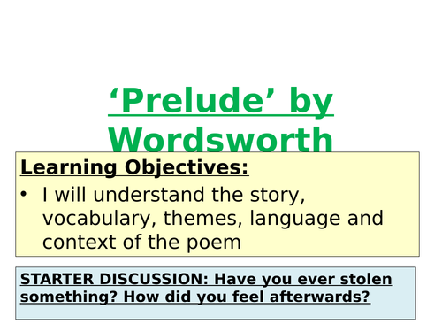 'Extract from The Prelude' by William Worsdsworth | Teaching Resources