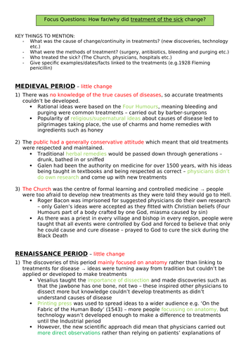 Treating the Sick Revision - GCSE History Medicine Through Time ...