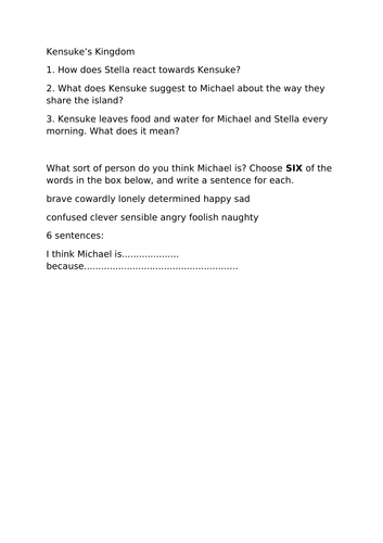 Kensuke's Kingdom by Michael Morpurgo English Unit KS2 | Teaching Resources