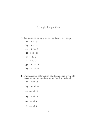 Triangle inequalities worksheet (with solutions) | Teaching Resources