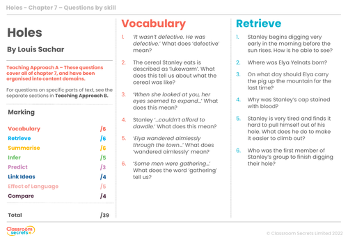 Reading Skills - Holes - Chapter 7 | Teaching Resources