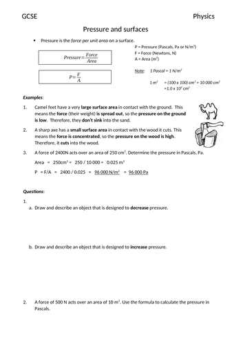 Pressure and surfaces | Teaching Resources