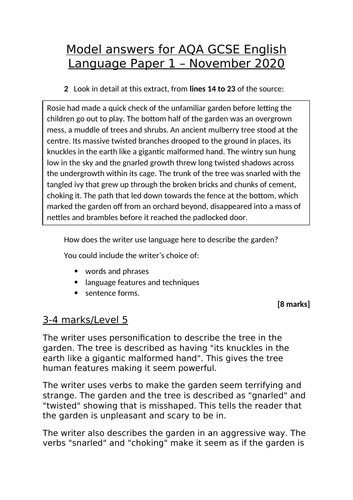 Levels 5,7 and 9 model answers (AQA GCSE English Language Paper 1 ... Levels 5,7 and 9 model answers (AQA GCSE English Language Paper 1 ...