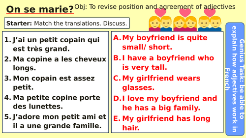 AQA GCSE French 1.2G On se marie? | Teaching Resources