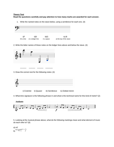 Music theory practice tests (4 tests) | Teaching Resources
