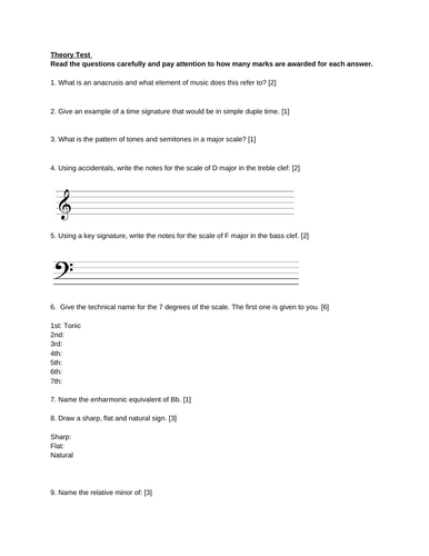 Music theory practice tests (4 tests) | Teaching Resources
