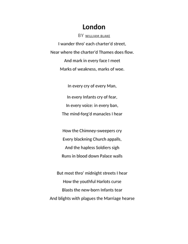 London - William Blake 3 Lessons | Teaching Resources