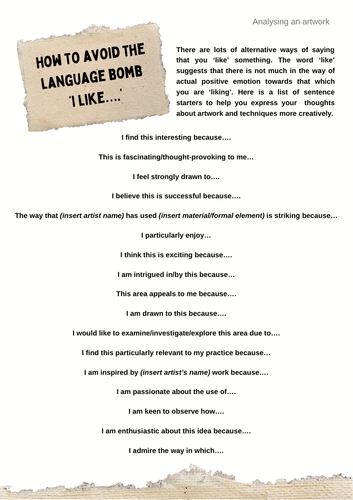 Writing about Art: Sentence Starters | Teaching Resources