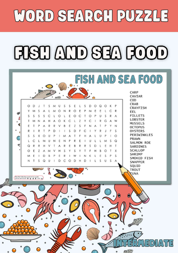 Fish and Seafood Word Search Puzzle Worksheet Activities | Teaching ...