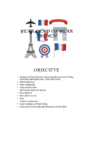 YEAR 8 END OF YEAR FRENCH REVISION | Teaching Resources