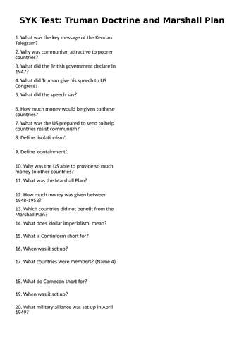 Cold War | Truman Doctrine & Marshall Plan | Teaching Resources