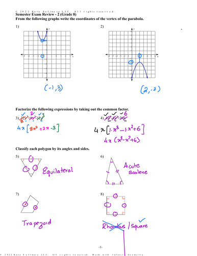 Final Review for Grade 8 MYP Mathematics | Teaching Resources