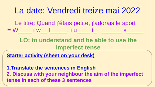 L'imparfait : introduction / The imperfect tense ( French KS4 ...
