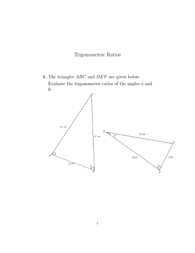 Trigonometric Ratios Worksheet (with solutions) | Teaching Resources