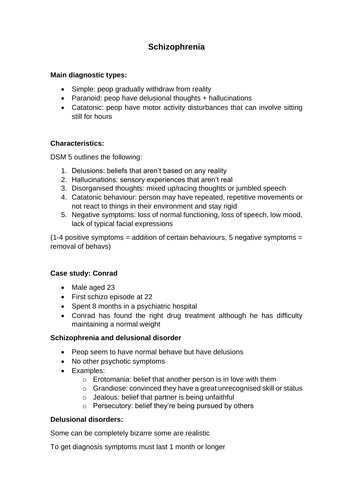 Schizophrenia Notes (Psychology: CIE 9990) | Teaching Resources