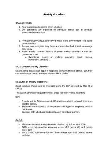 Anxiety disorders Notes (Psychology: CIE 9990) | Teaching Resources