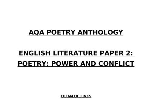 AQA English Literature Poetry Anthology - Paper 2: Power and Conflict ...