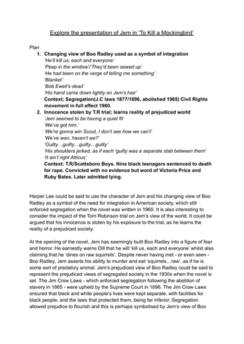 'To Kill a Mockingbird' Example IGCSE Essay: Jem | Teaching Resources