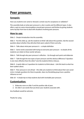 Peer pressure - Assembly | Teaching Resources