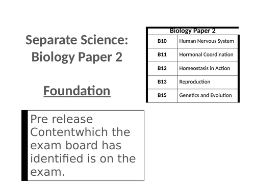 AQA 2022 B2 separate science biology foundation revsion sheet ...