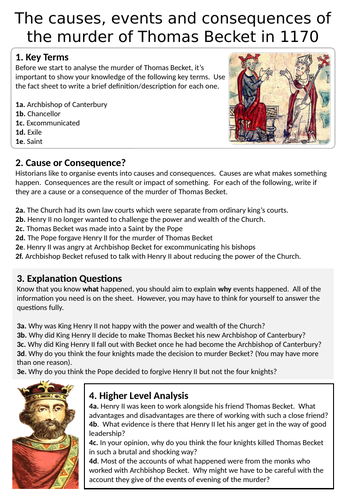 KS3 History: The Murder of Thomas Becket (Causes, events & consequences ...