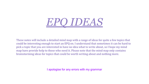 EPQ ideas | Teaching Resources