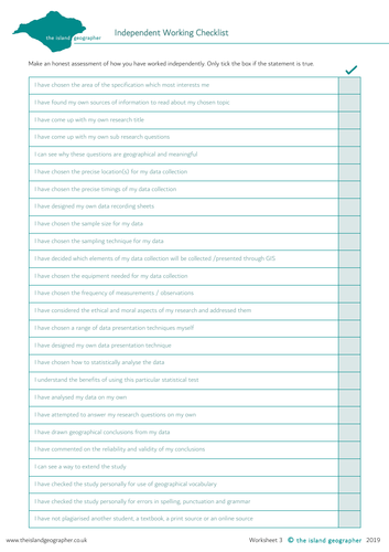 Independent Working Checklist | Teaching Resources