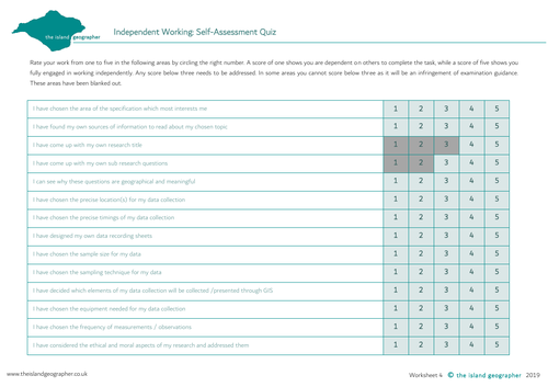Independent Working: Self Assessment Quiz | Teaching Resources