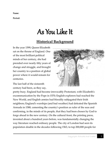 As You Like It: Historical Context | Teaching Resources