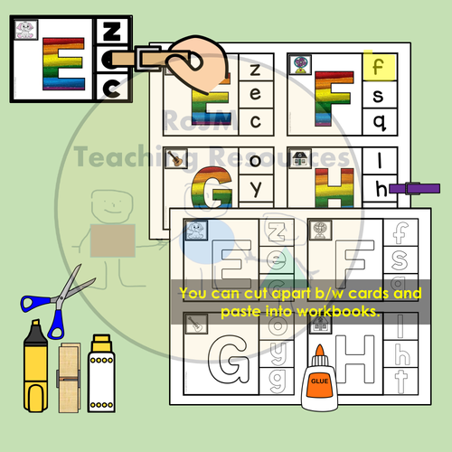 Alphabet Clip Cards Capital/Uppercase and Lowercase Letters Picture ...