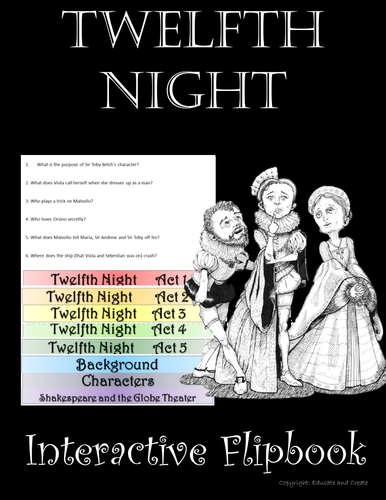 Twelfth Night Flip book Study Guide | Teaching Resources