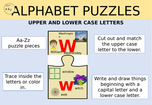 Alphabet Activities Match Capital/Uppercase Lowercase Letters Puzzle ...